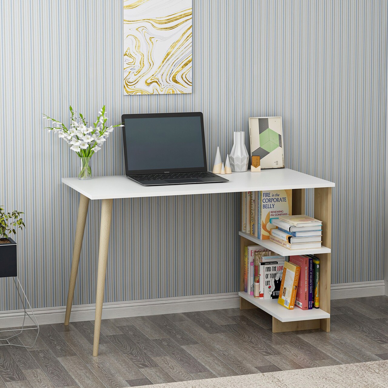 Birou, Olivia, Elas, 110x74x50 cm, PAL, Stejar alb / safir - mezoni.ro