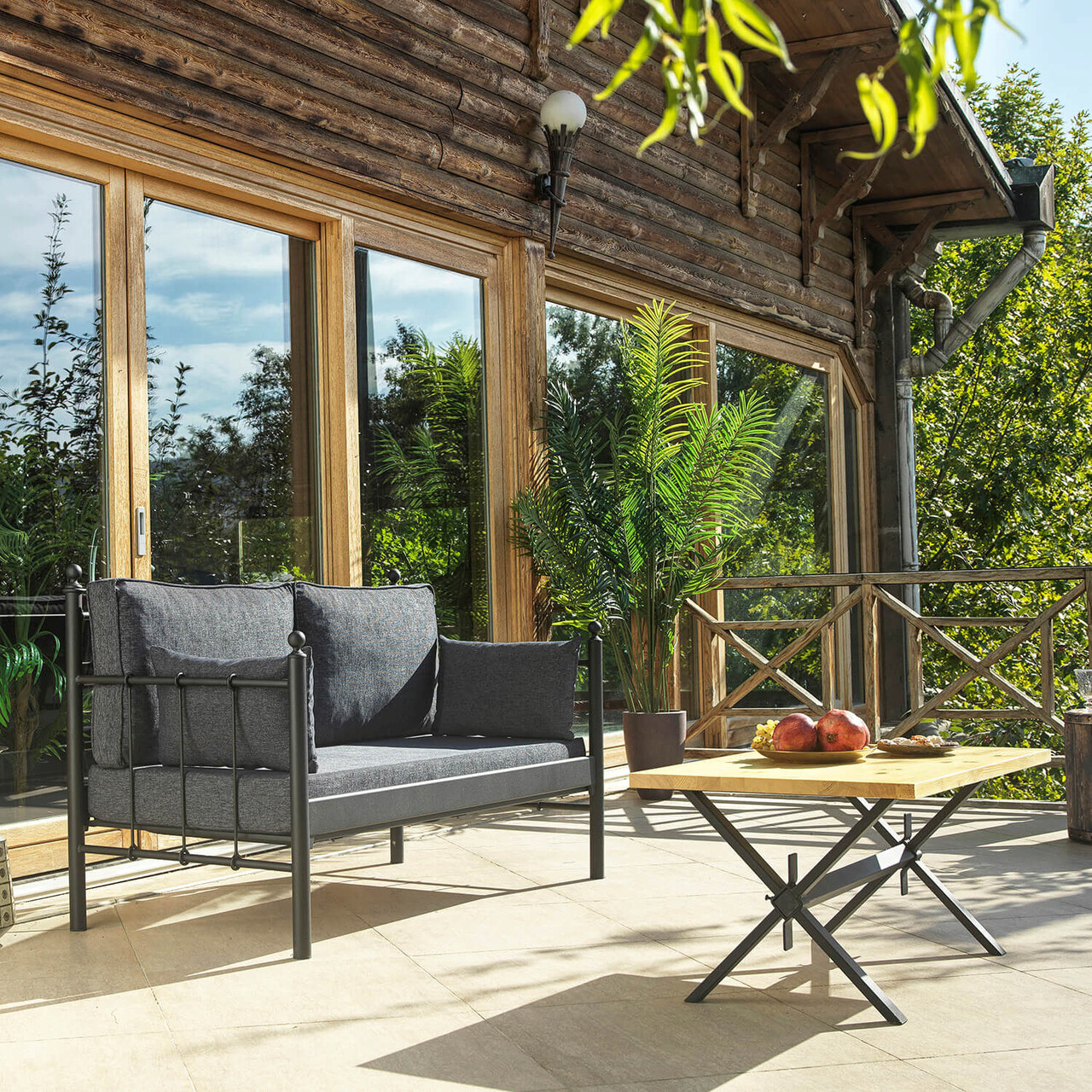 Canapea de gradina cu 2 locuri, Heaven, Lalas, 150x92x76 cm, Negru ...