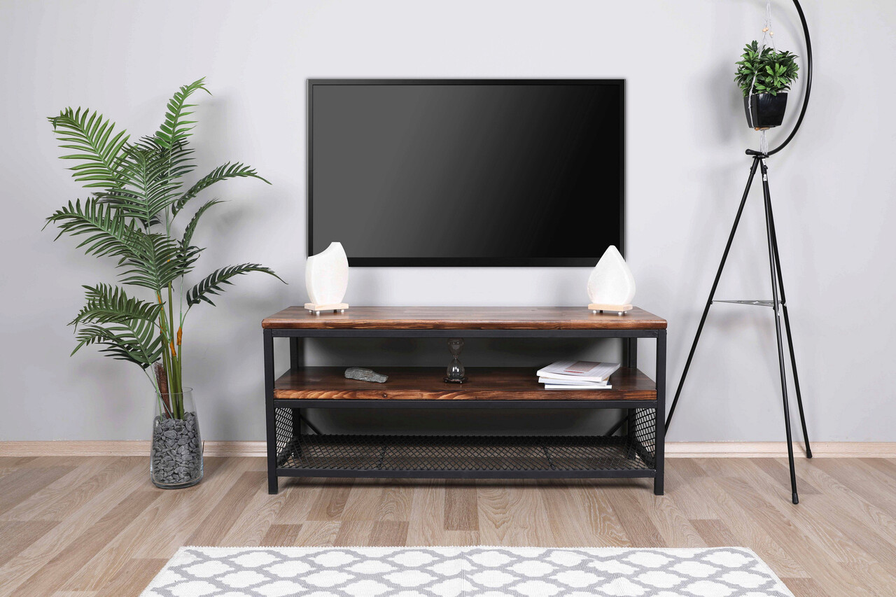 Comoda TV, Puqa Design, Net, 120x45x40 cm, Lemn, Nuc / Negru - mezoni.ro