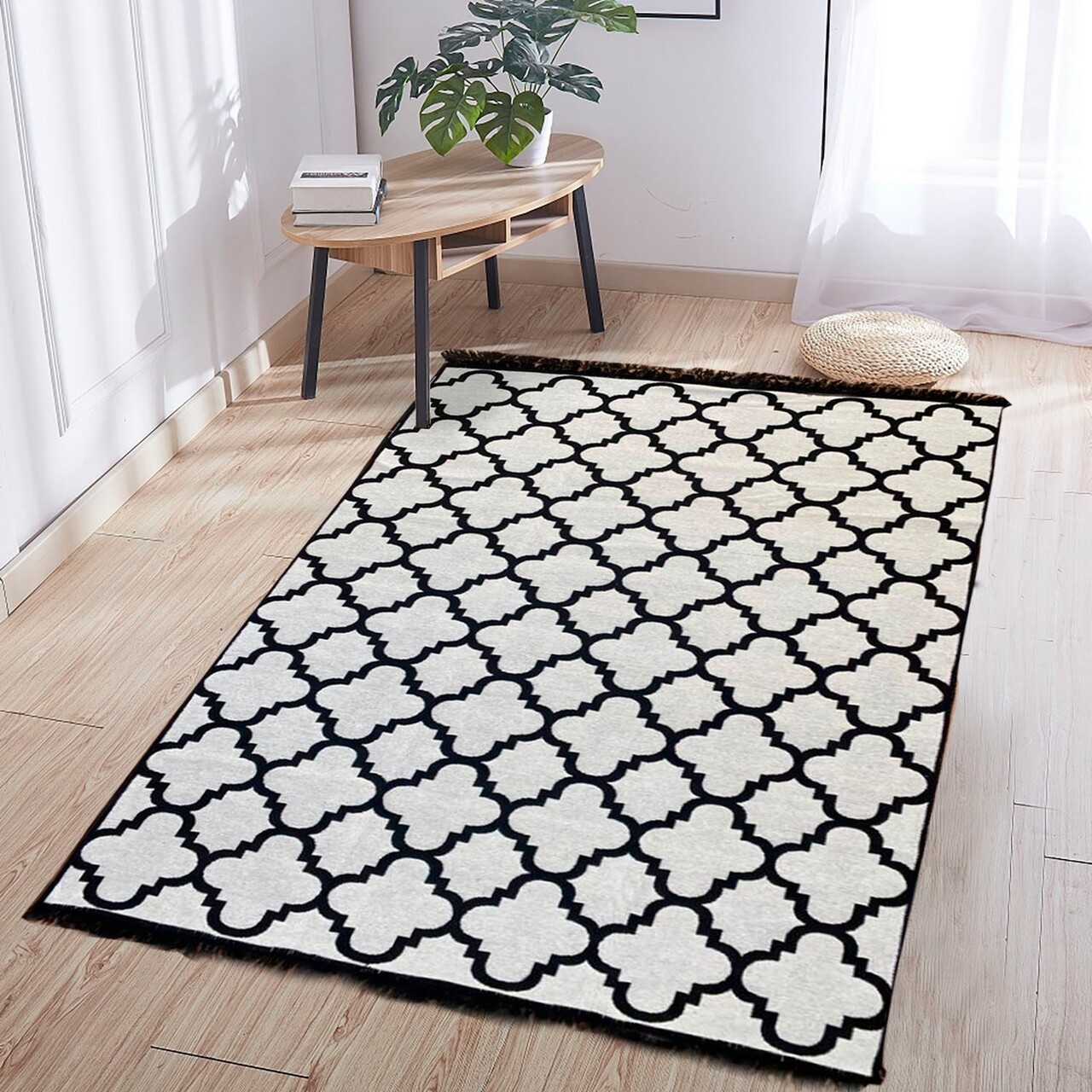 Covor Cotton Rug 06, Nirvana, 60x120 cm, bumbac, negru/alb - Mezoni