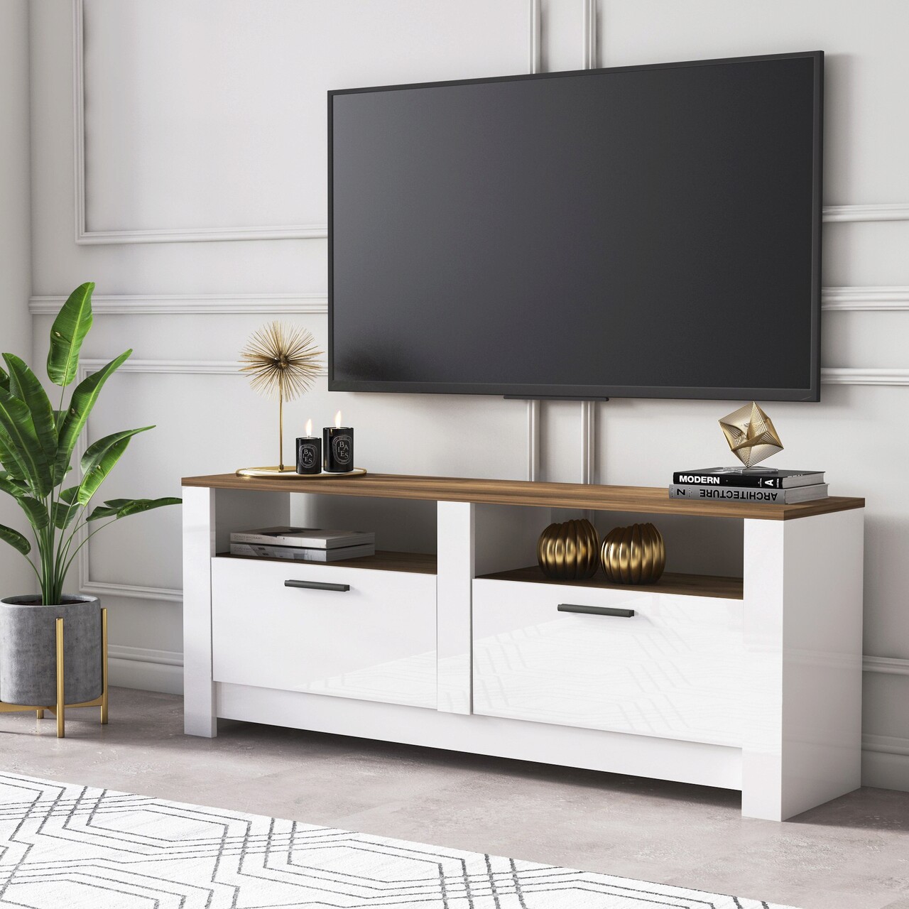 Comoda TV, Minima, Grado, 145.2x56.6x37 cm, Nuc/Alb - mezoni.ro