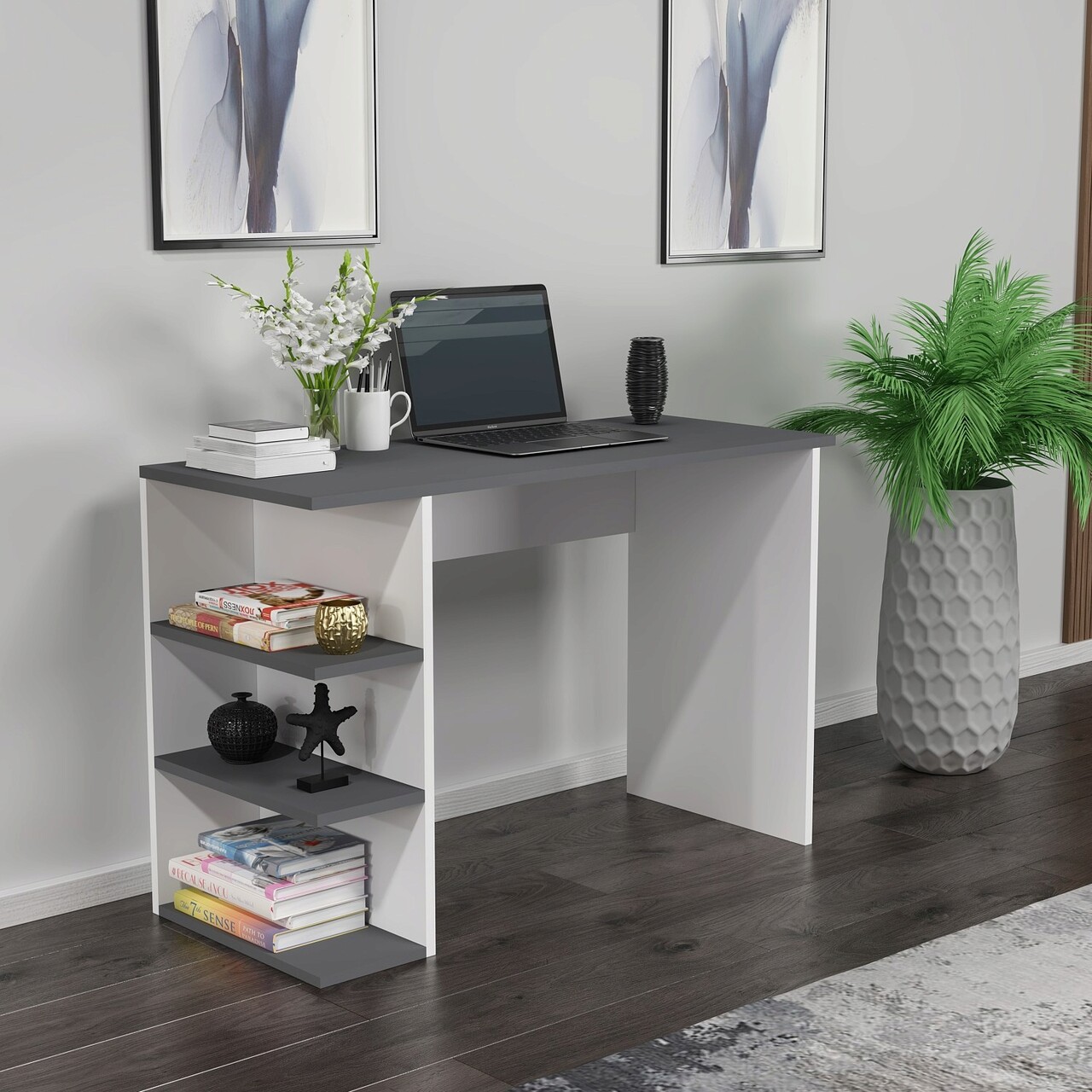 Birou, Olivia, Dora, 110x71.8x45 cm, PAL, Antracit/Alb - Mezoni