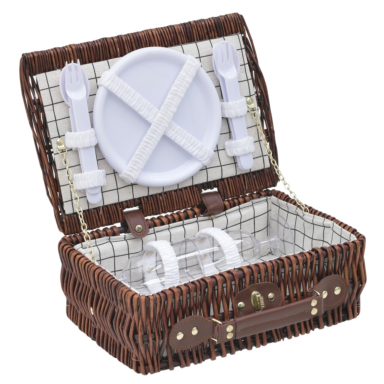 Cos de picnic pentru 2 persoane, InArt, 32x23x13 cm, maro - Mezoni