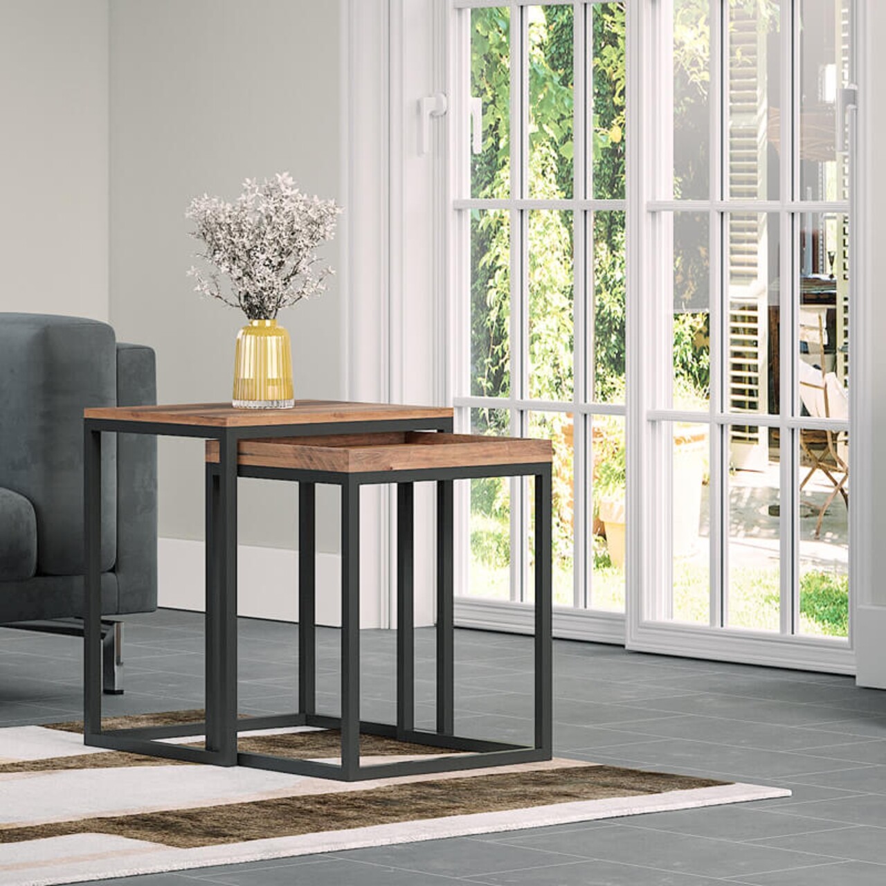 Set 2 masute de cafea Nesting Design, Vasagle, 45 x 40 x 55 cm, fier ...