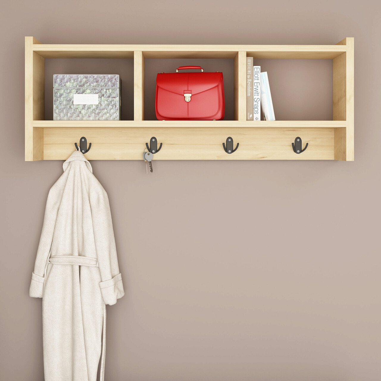 Cuier de perete, Olivia, Midnight, 75.6x35x22 cm, PAL, Maro - mezoni.ro