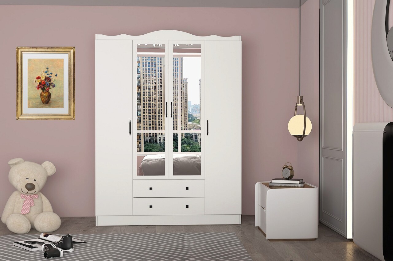 Dulap pentru haine, Glenevis, Lavinia 004, 140x186x50 cm, Alb - Mezoni