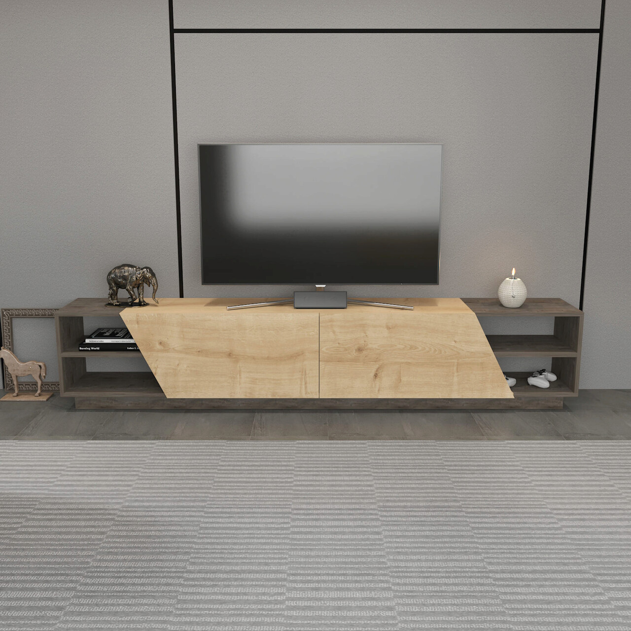 Comoda TV, Retricy, Rhodes, 240x37.1x47.4 cm, PAL, Wenge / Stejar ...