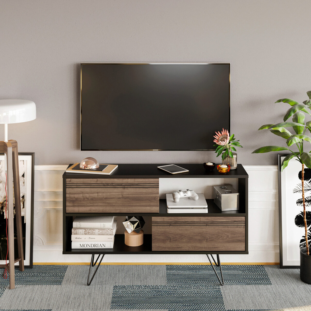 Comoda TV, Retricy, Kerby, 120x30x71 cm, PAL, Nuc negru - mezoni.ro