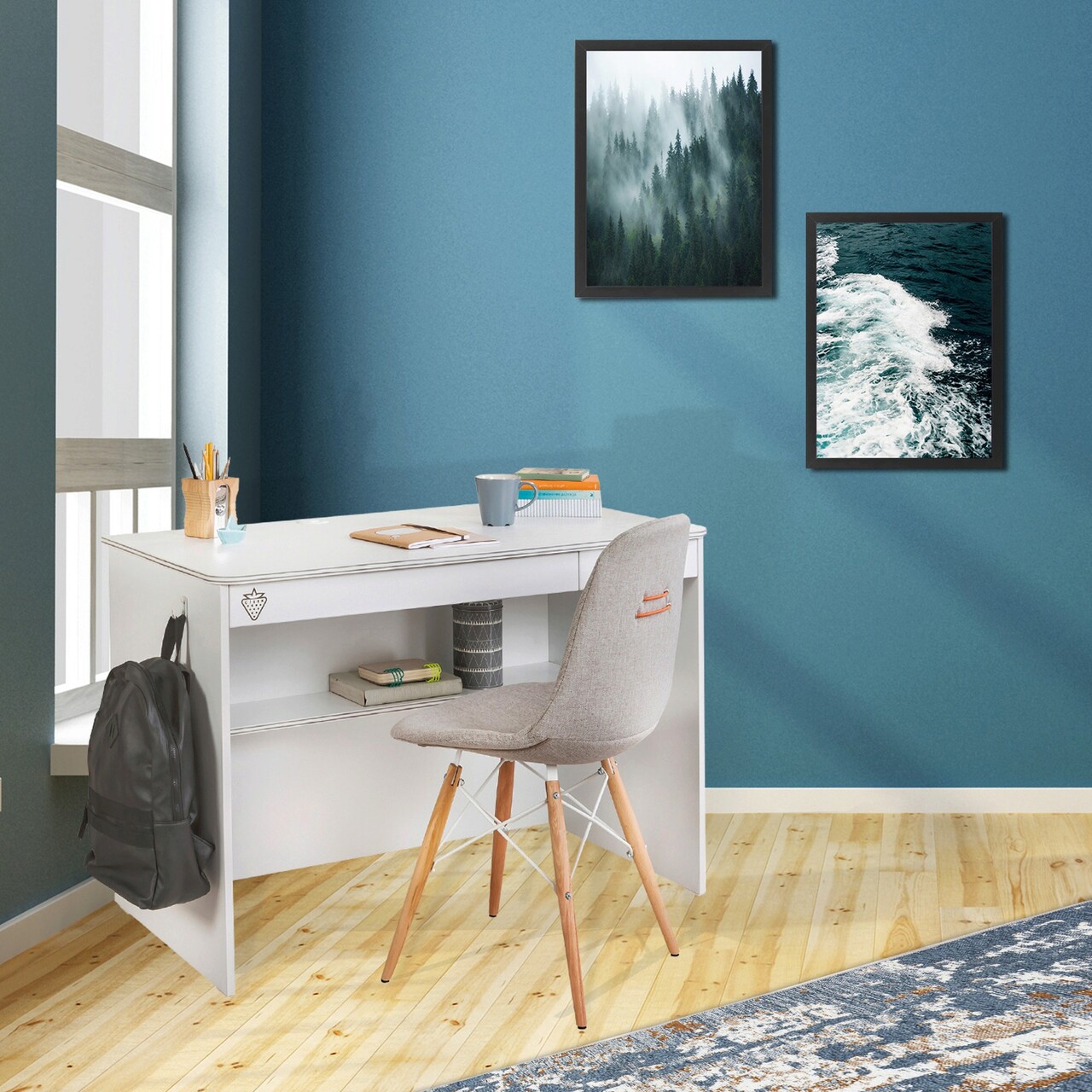 Birou, Çilek, White Study Desk, 113x75x59 cm, Multicolor - mezoni.ro