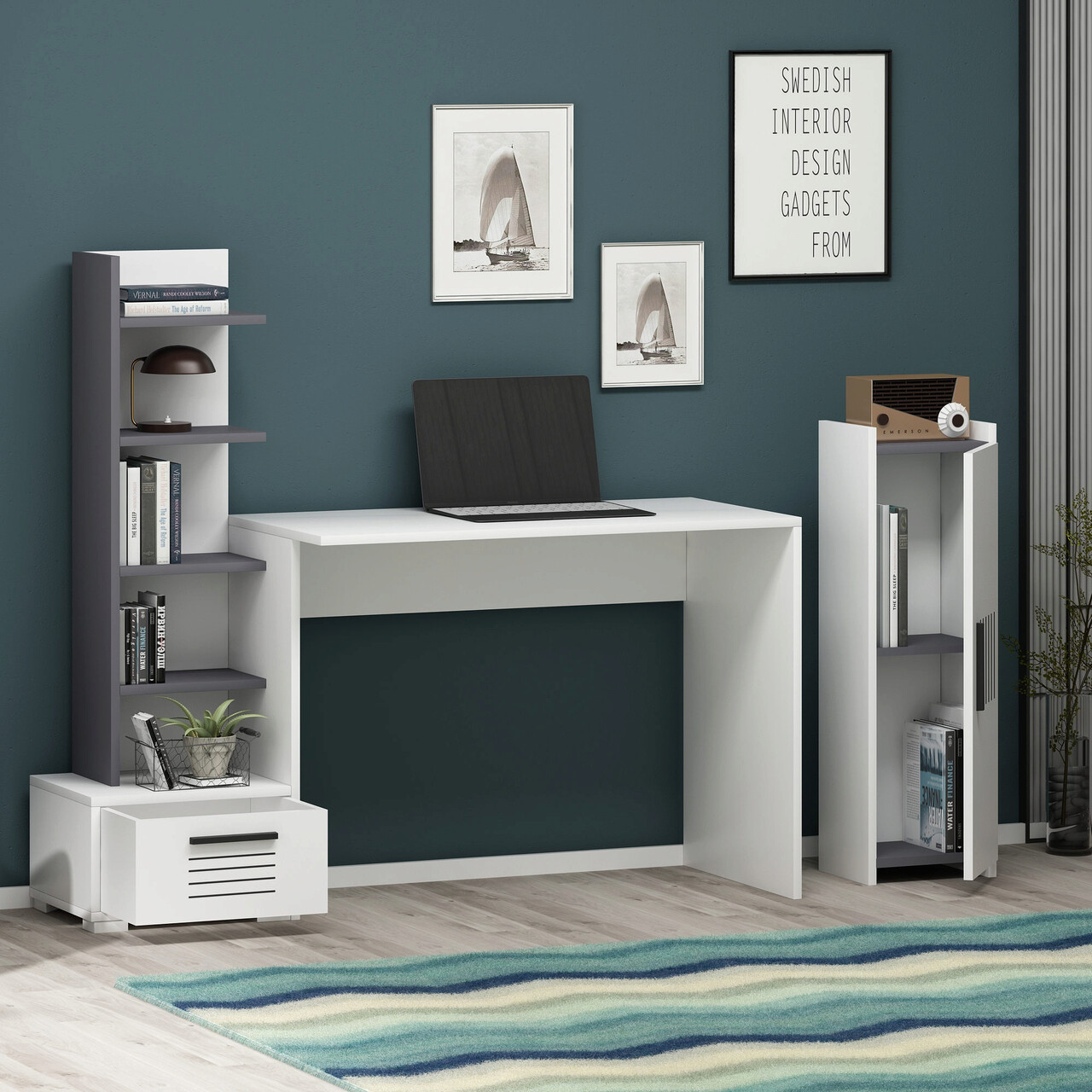 Birou, Olivia, Dawn, 120x72x60 cm, PAL, Antracit/Alb - mezoni.ro