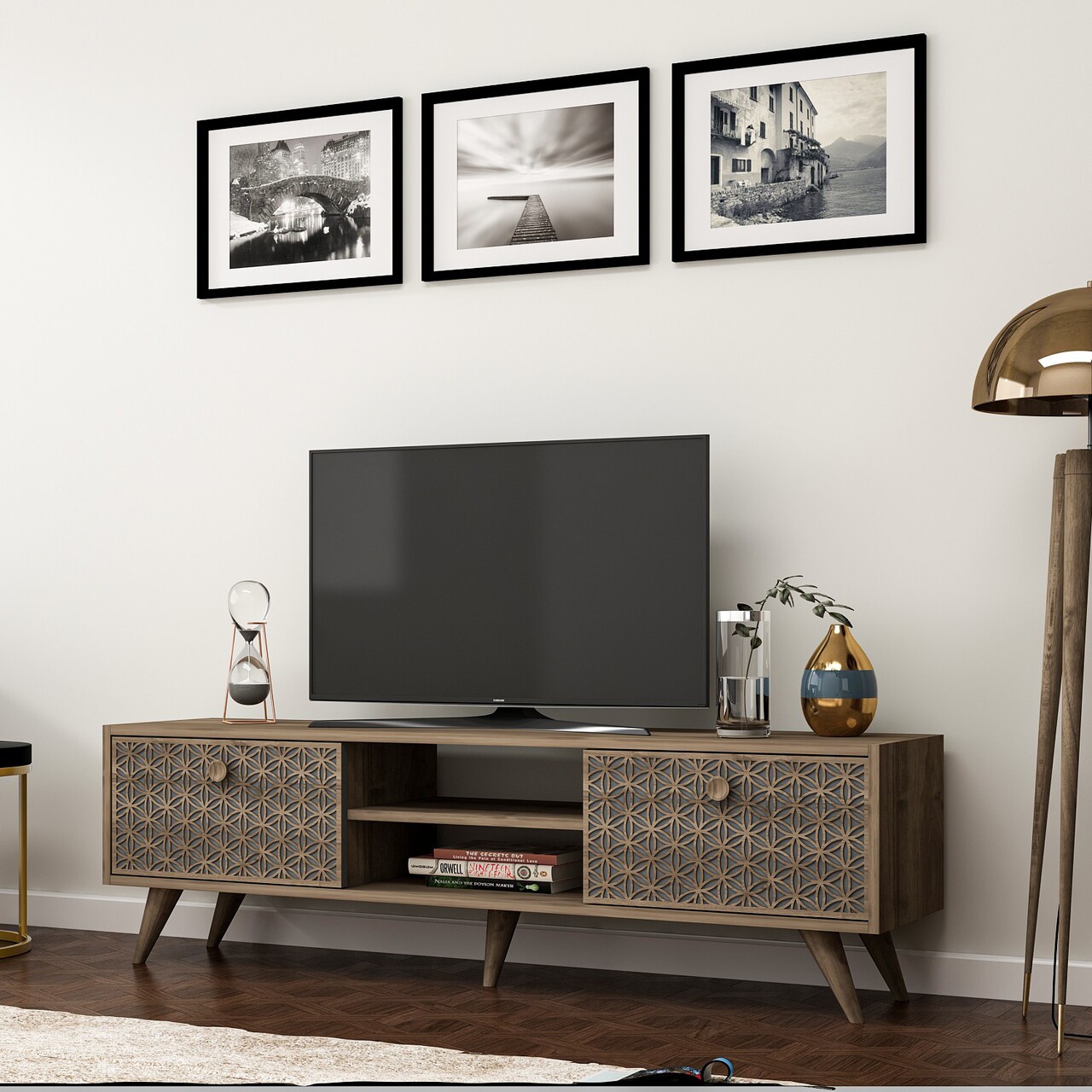 Comoda TV New York, Olivia, 150x35x45 cm, maro/antracit - mezoni.ro