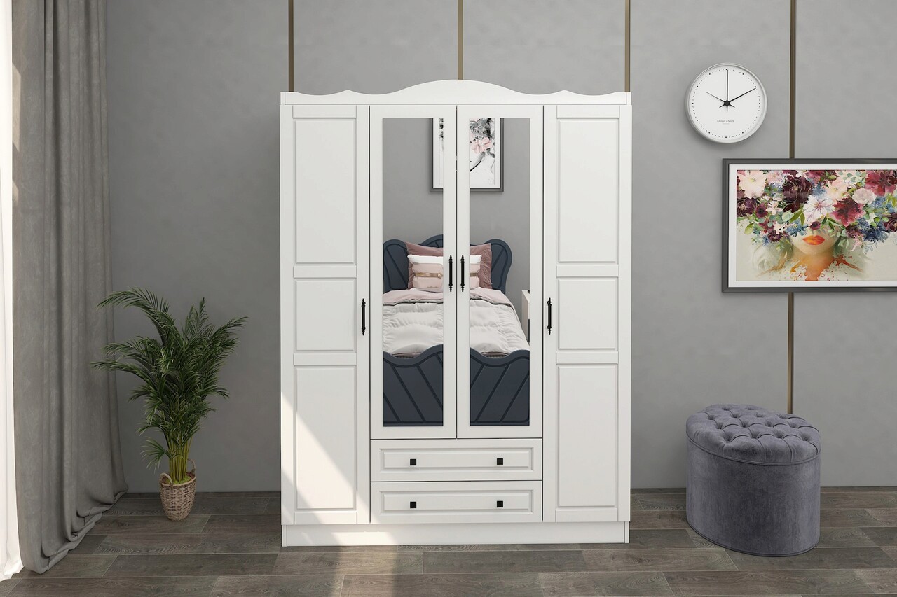 Dulap pentru haine, Glenevis, Bahar 604, 140x186x50 cm, Alb - mezoni.ro