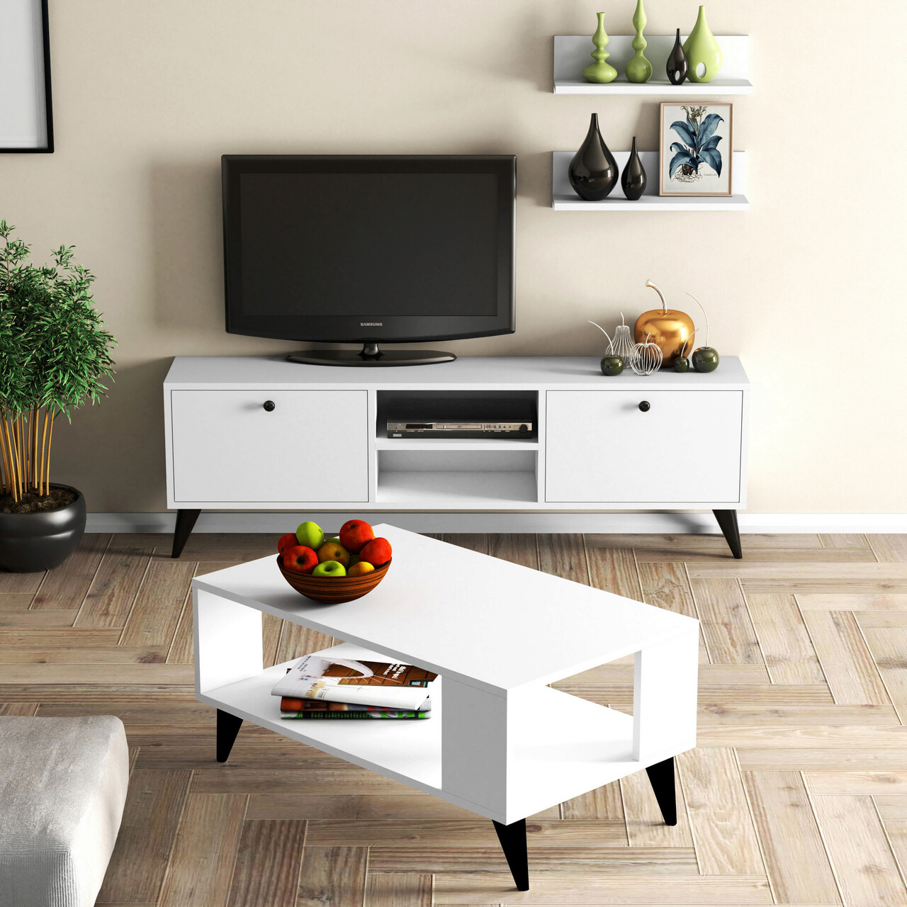 Set mobilier living, Mezza, Set 1420, Alb - Mezoni