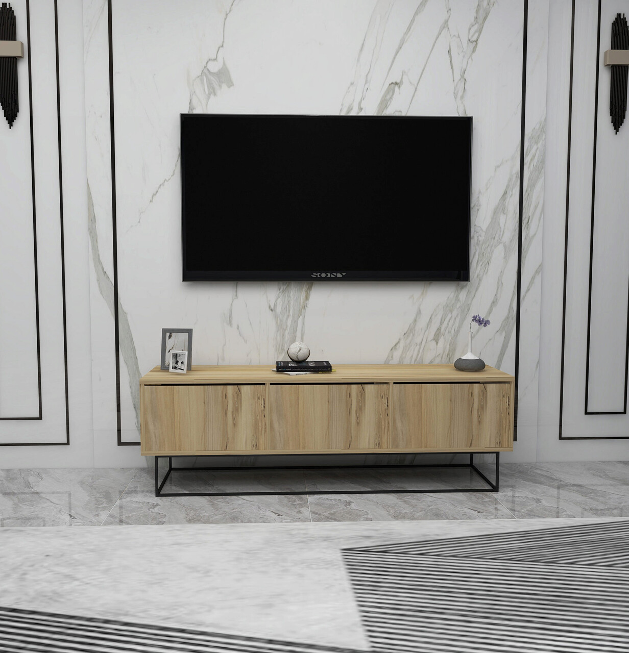 Comoda TV, Kalune Design, Kordon 140, 140x50x40 cm, Pâslă / Negru - Mezoni