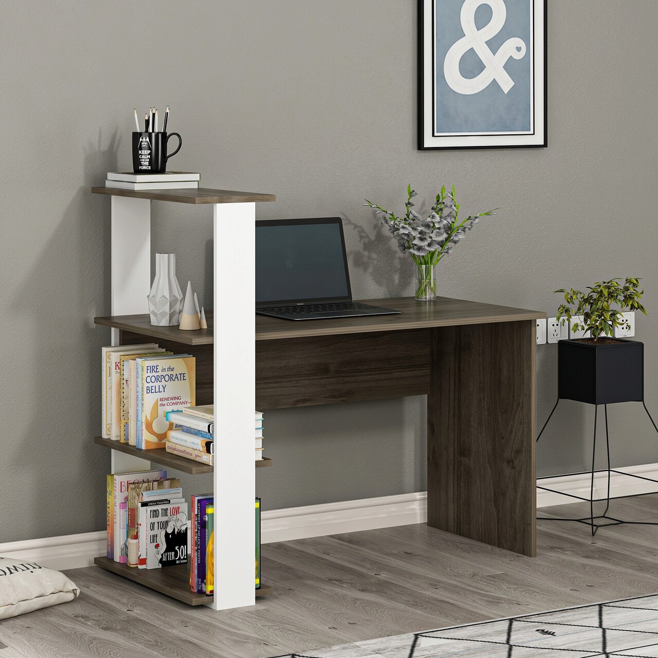 Birou, Olivia, Node, 120x111.8x60 cm, PAL, Nuc/Alb - mezoni.ro