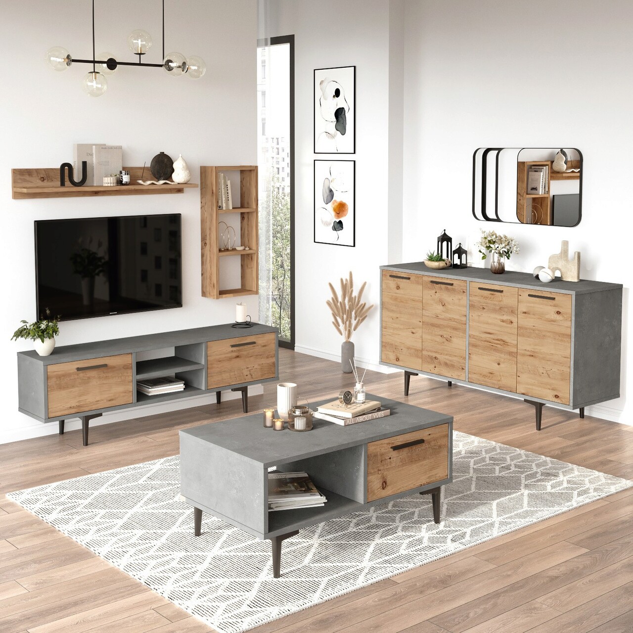 Set mobilier living, Locelso, MS6-GA, Pin Atlantic / Antracit - Mezoni