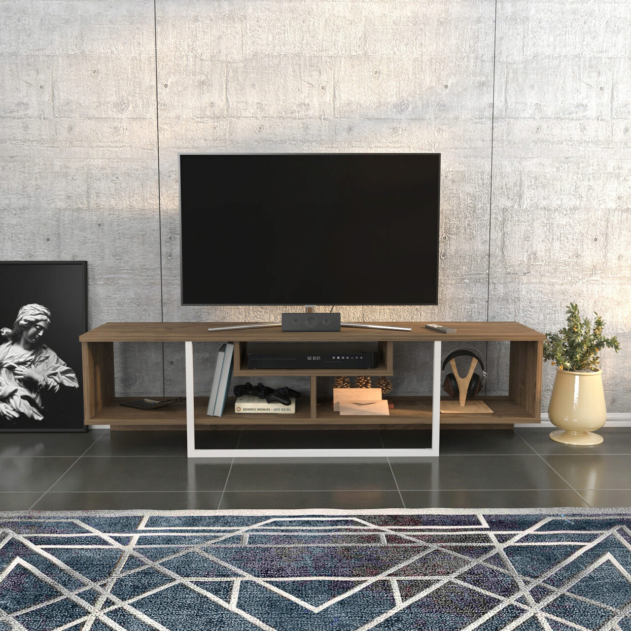 Comoda TV, Retricy, Asal 150, 150x35.2x40 cm, PAL, Alb/Maro - mezoni.ro