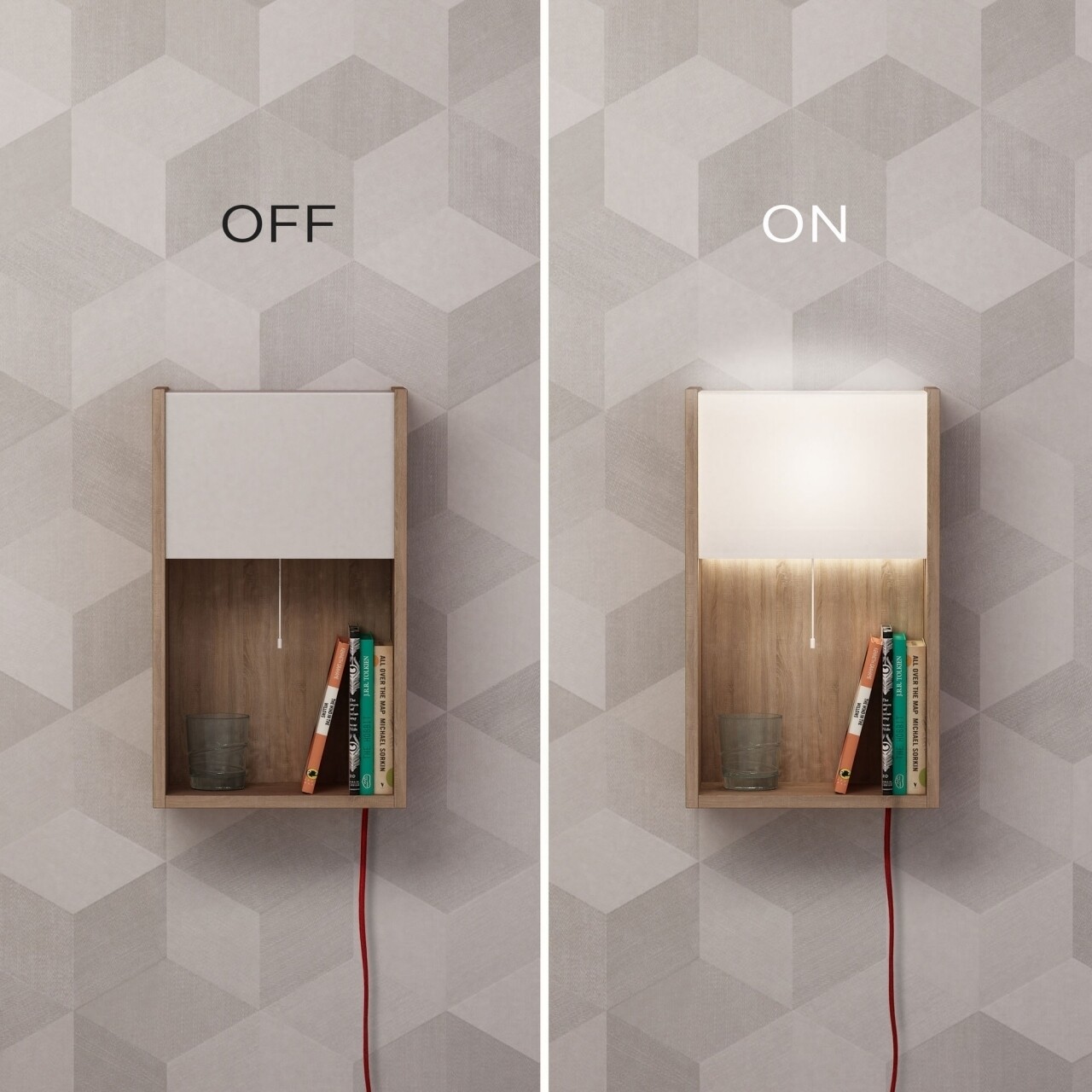 Raft pentru perete cu lampa incorporata, Homitis, Bling - Sonomo, White ...