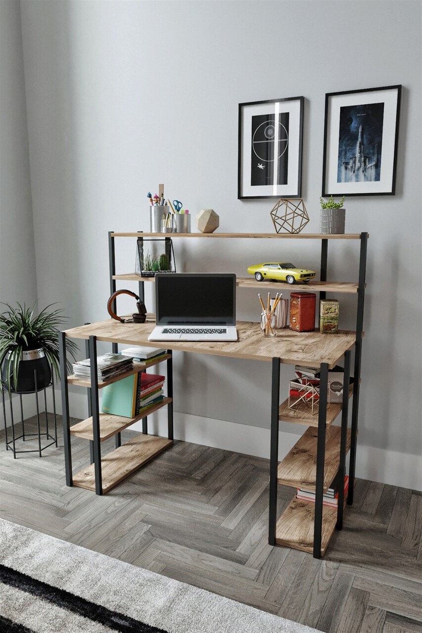 Birou cu raft, Gauge Concept, Atlantik, 120 x 60 x 74 cm, mdf/pvc, maro ...