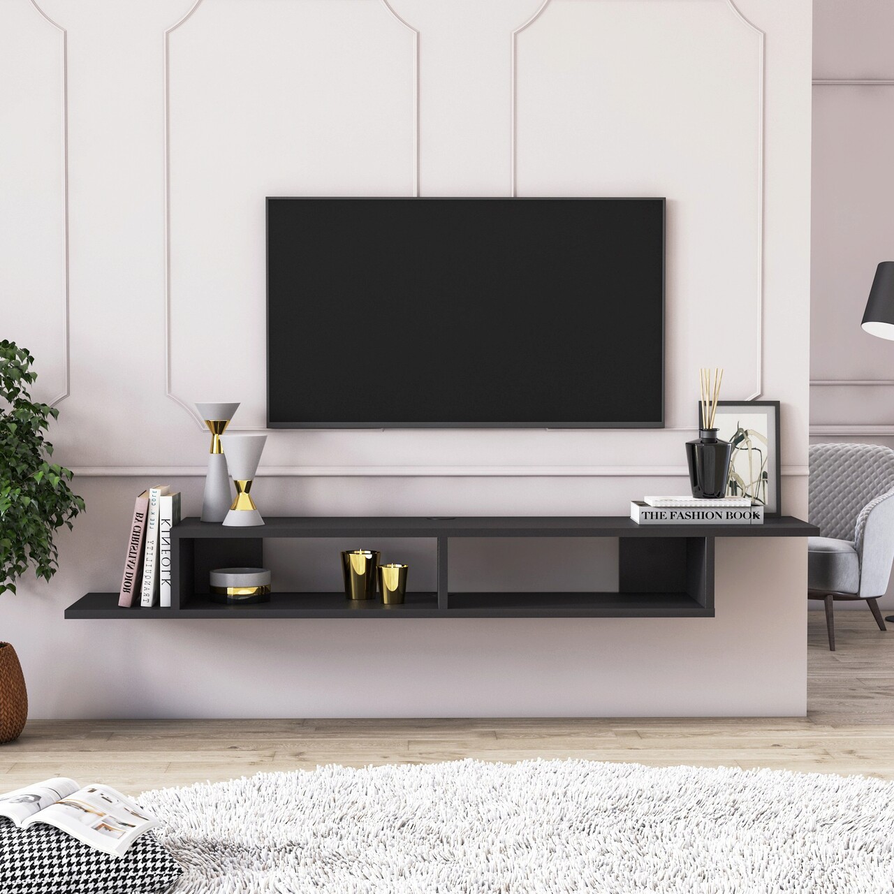 Comoda TV, Minima, Numudio, 141x18x30 cm, Negru - mezoni.ro