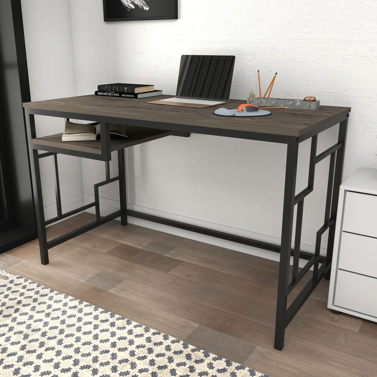 Birou, Retricy, Kennesaw, 120x60x74.8 cm, PAL, Negru / Gri închis ...