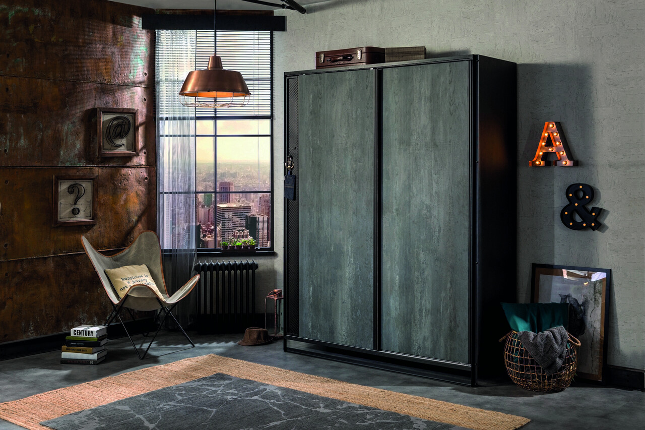 Dulap pentru haine, Çilek, Dark Metal Sliding Wardrobe, 162x210x58 cm ...