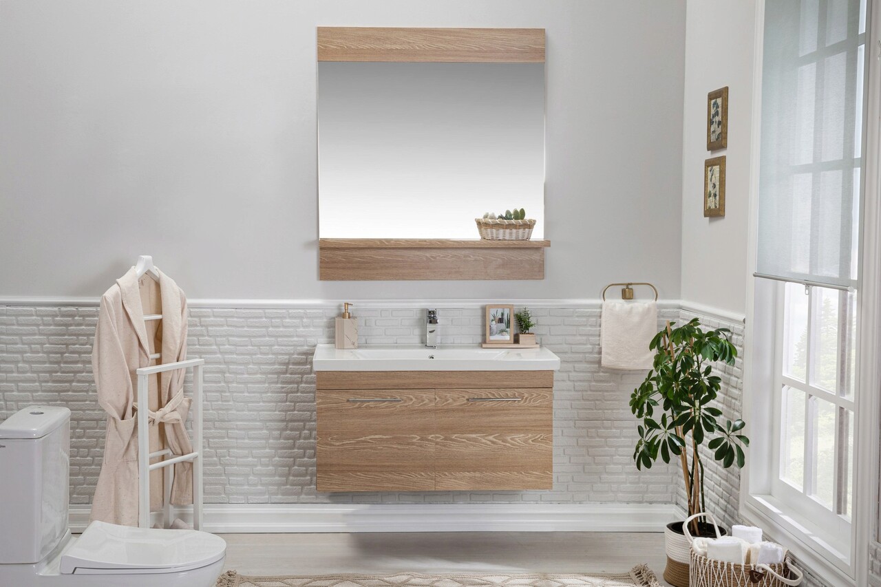 Set mobilier de baie (3 piese), Jussara, Sequoia 100, Stejar alb ...