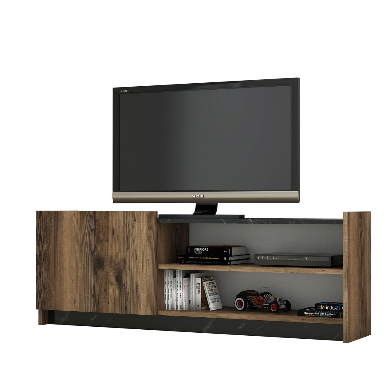 Comoda TV, Mezza, Melodi 1486, 141.6x50x29.5 cm, Nuc Inchis / Marmura ...