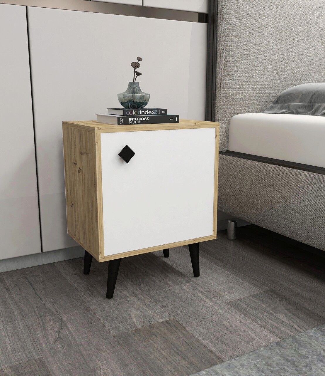 Noptiera, Kalune Design, Hastikoz, 45x65x35 cm, Stejar / Alb - mezoni.ro