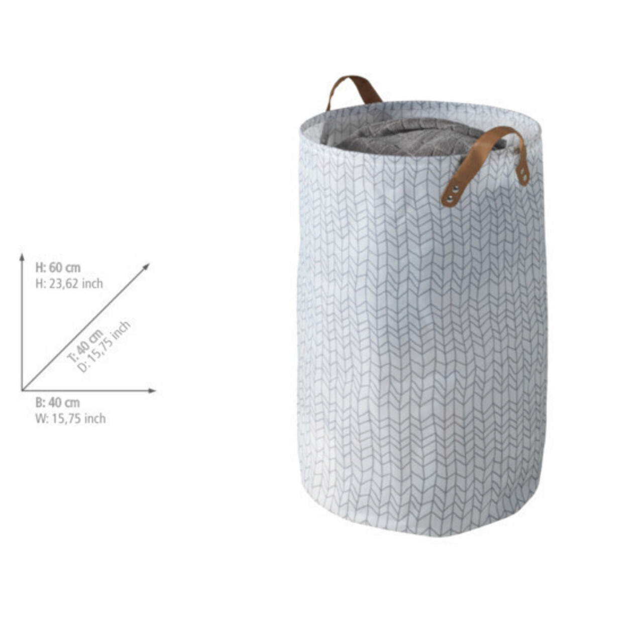 Cos pentru rufe, Wenko, Geo, 40 x 40 x 60 cm, 75 L, poliester, alb/maro ...