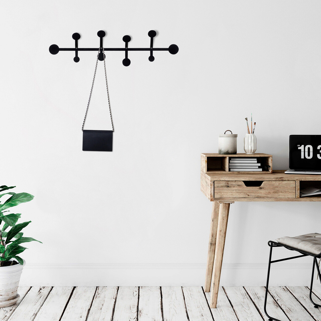 Cuier de perete, Rod, Metal, 70 x 22 cm, Negru - mezoni.ro