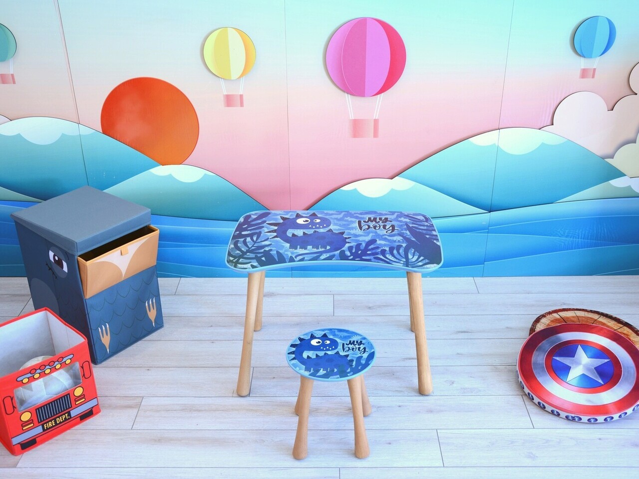 Set masa si scaun pentru copii, Popcorn, PSTE07-SET, MDF , Multicolor ...