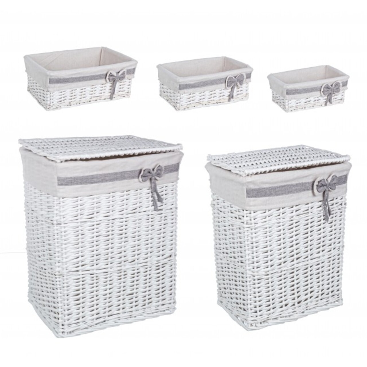 Set 2 cosuri pentru rufe si 3 cosuri pentru depozitare, Ribbon ...