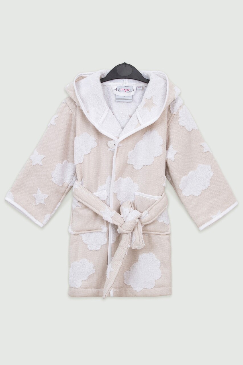 Halat de baie pentru copii, Irya Home, Cloud, Bumbac, Bej/Alb - mezoni.ro