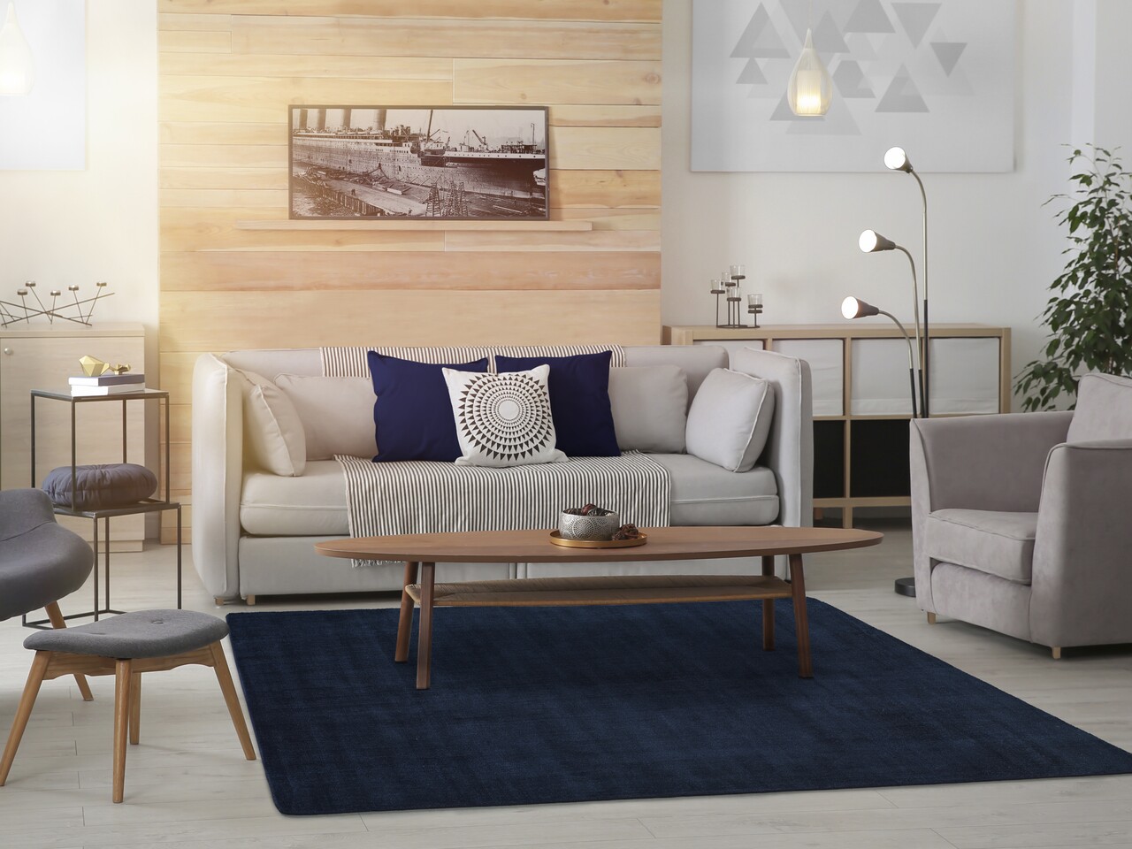 Covor lucrat manual, Viscoze Azul Liso 01 Navy, 60 x 110 cm, 100% ...