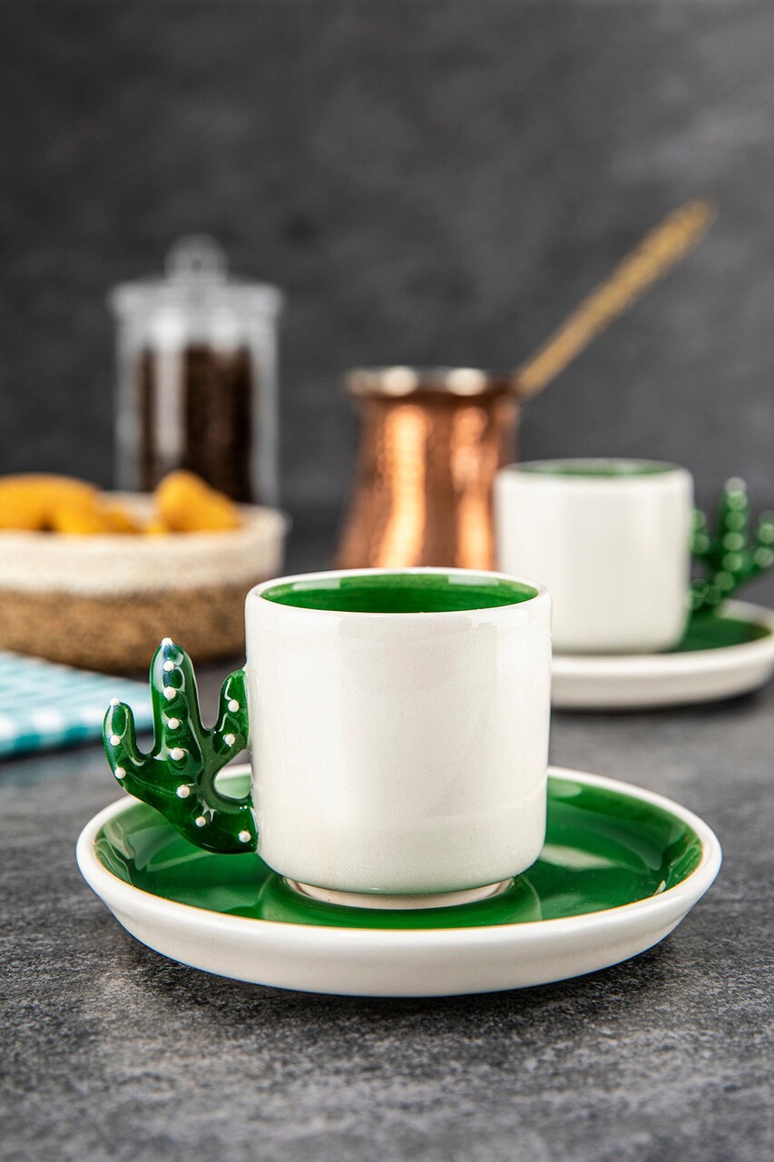 Set cesti de cafea, Doreline, 612DRL1104, Ceramica, Verde - Mezoni