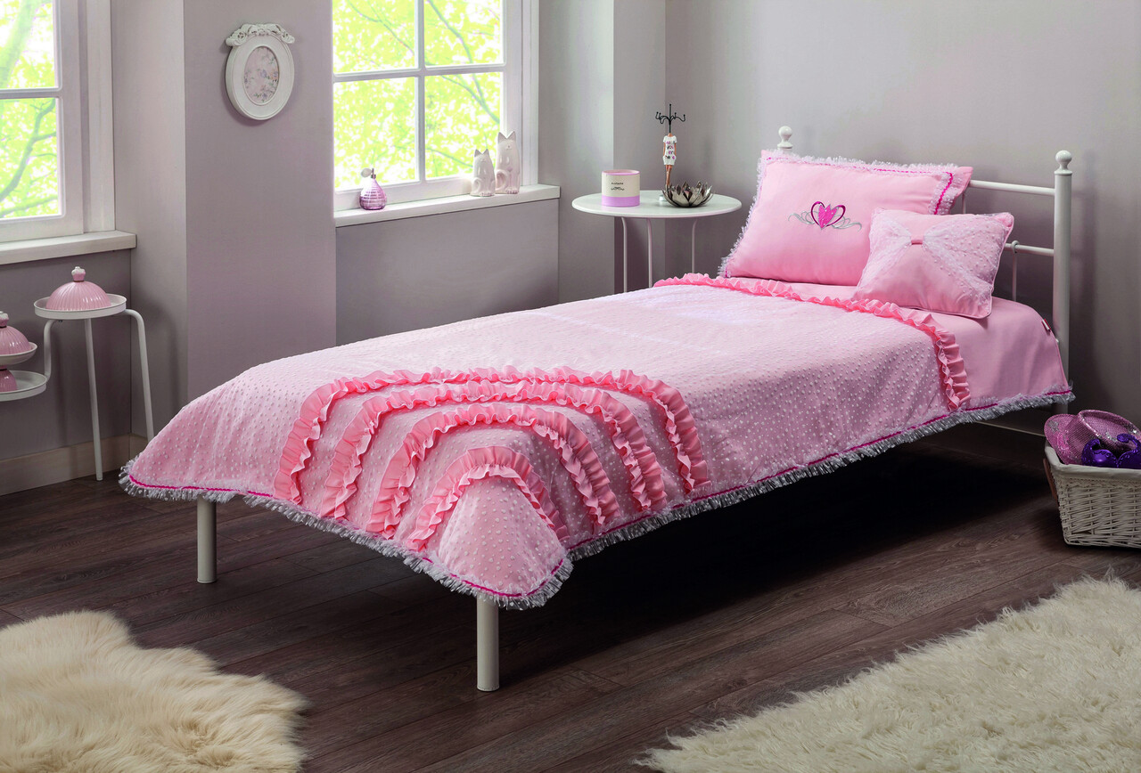 Set cuvertura de pat Young, Rosa (90-100 Cm), Çilek, 65% bumbac/35% ...