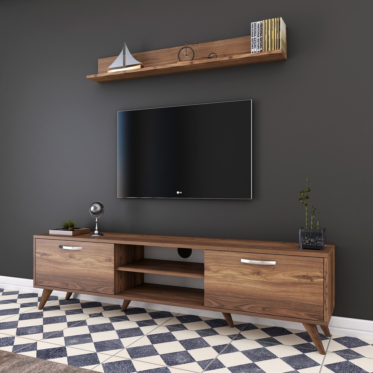 Comada TV cu raft de perete M30 - 289, Wren, 180 x 35 x 48.6 cm/133 x ...