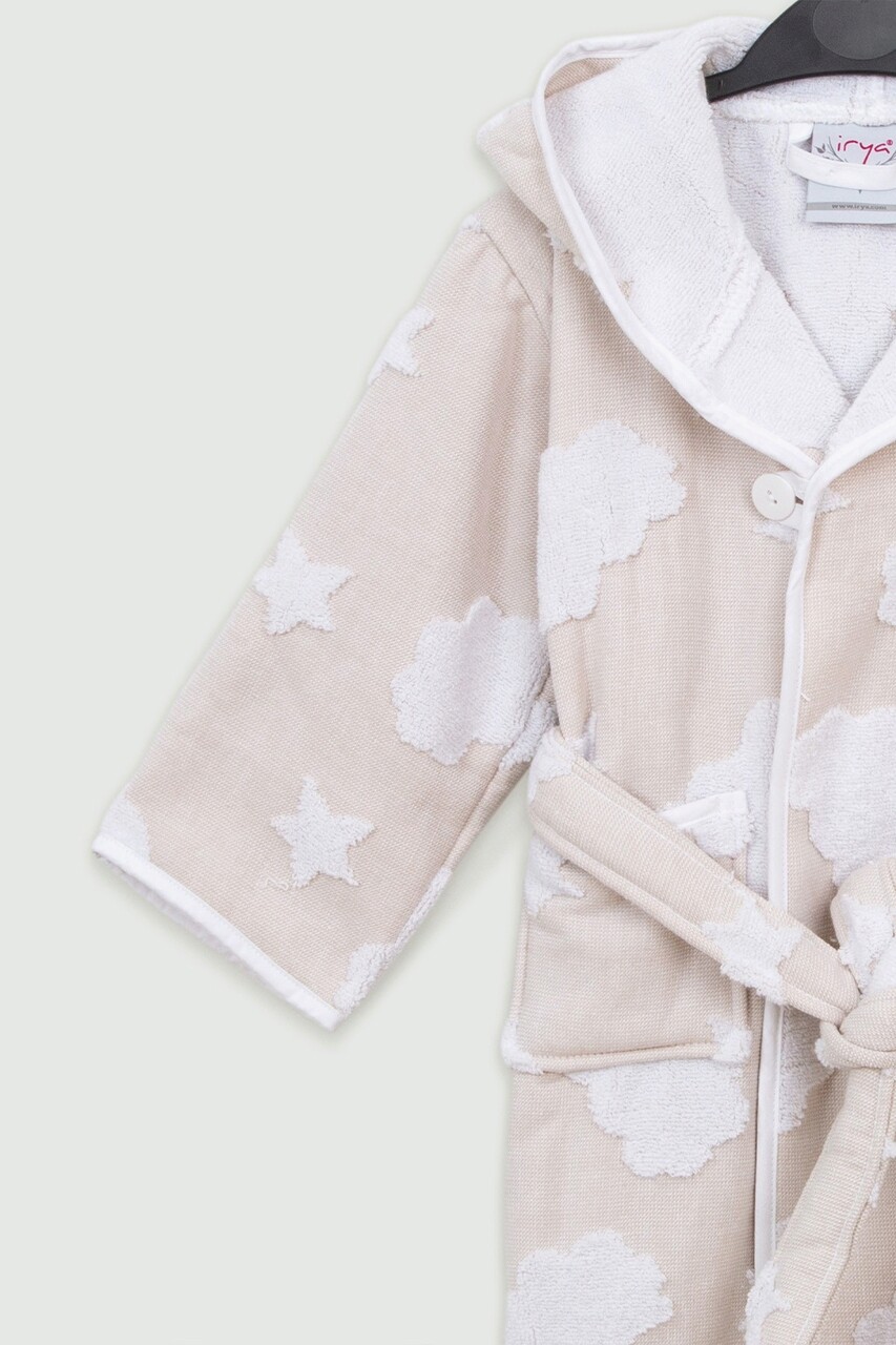 Halat de baie pentru copii, Irya Home, Cloud, Bumbac, Bej/Alb - mezoni.ro