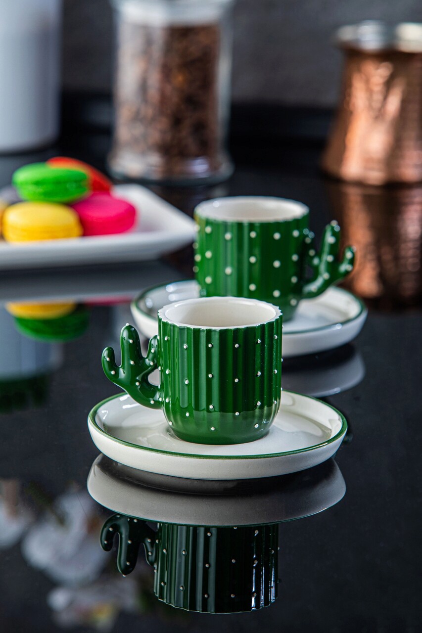 Set cesti de cafea, Doreline, 612DRL1114, Ceramica, Verde - Mezoni