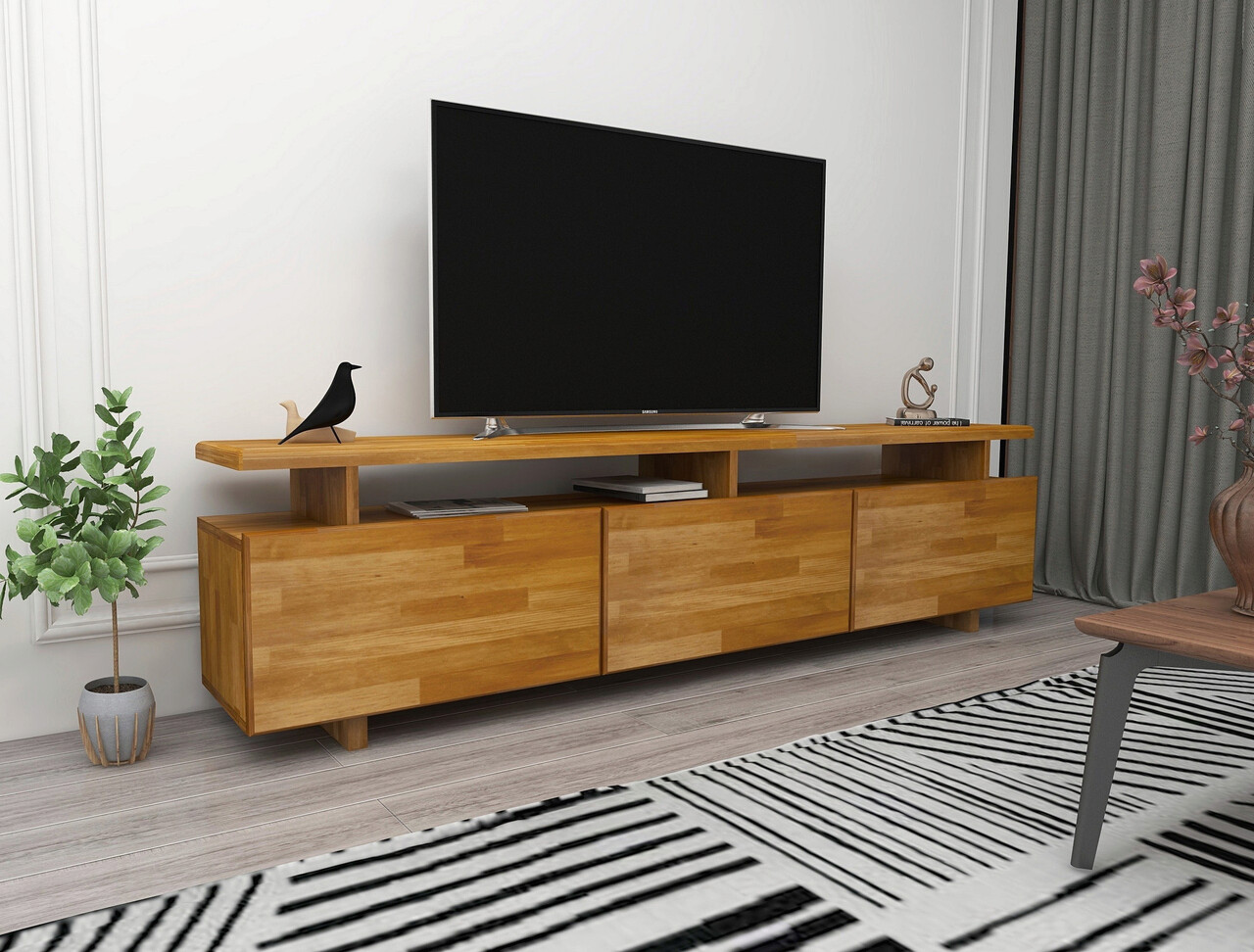 Comoda TV, Woodface, Verona, 174x52x30 cm, Lemn, Stejar - mezoni.ro