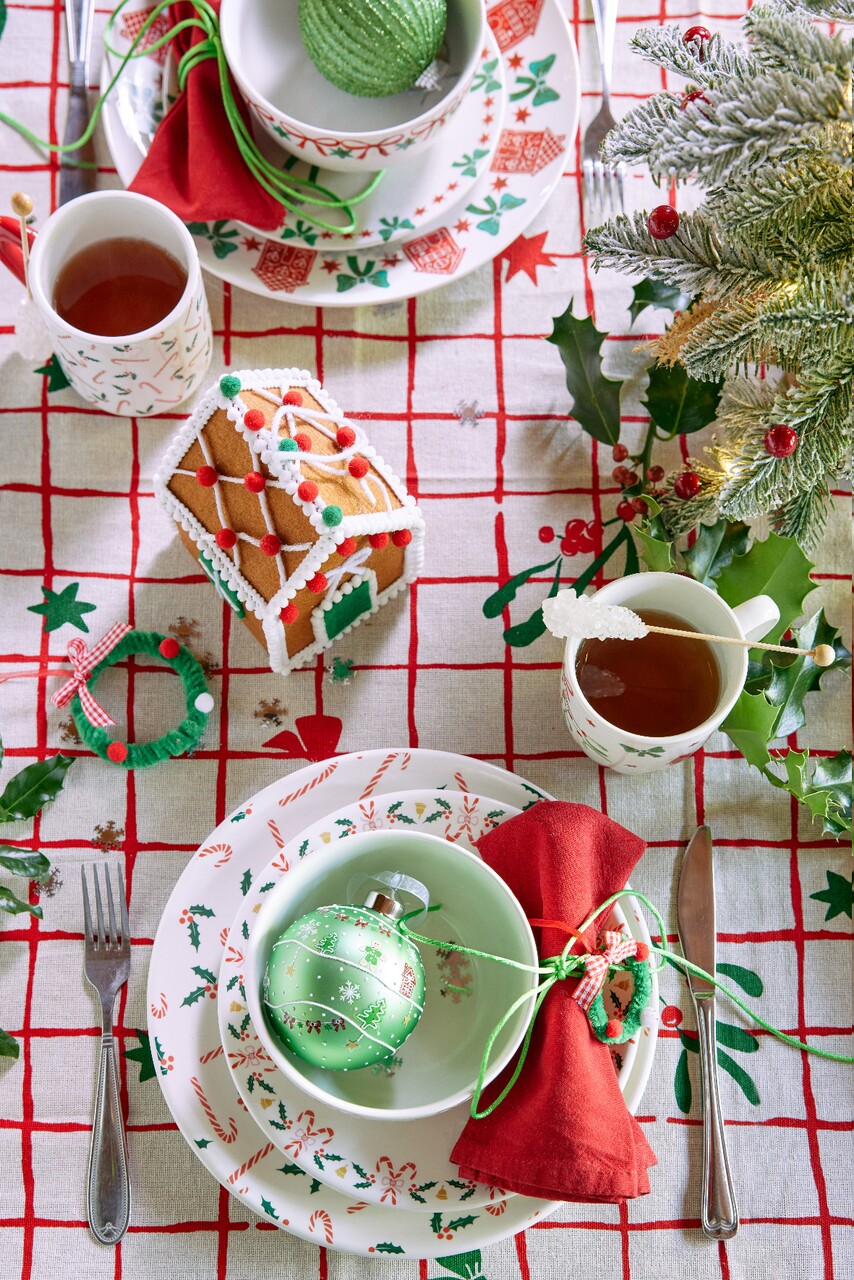 Set 3 globuri Gingerbread snow, Decoris, Ø8 cm, sticla, rosu - mezoni.ro