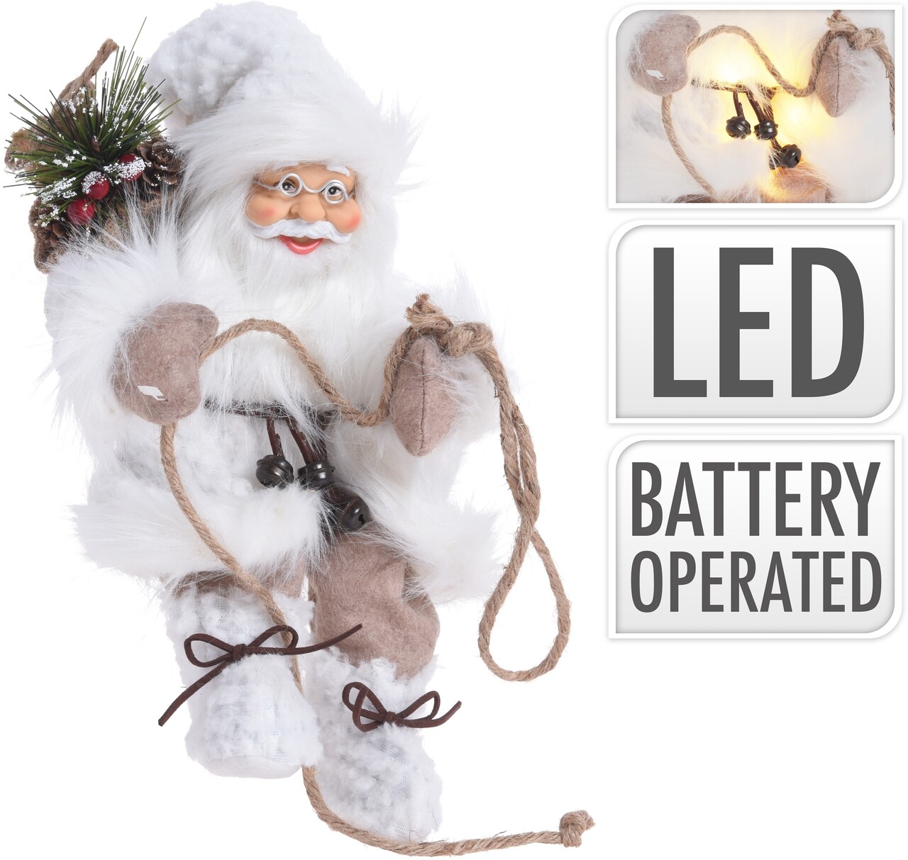 Decoratiune luminoasa Santa, 6 LED-uri, 20x14x40 cm, plus, alb/bej - Mezoni