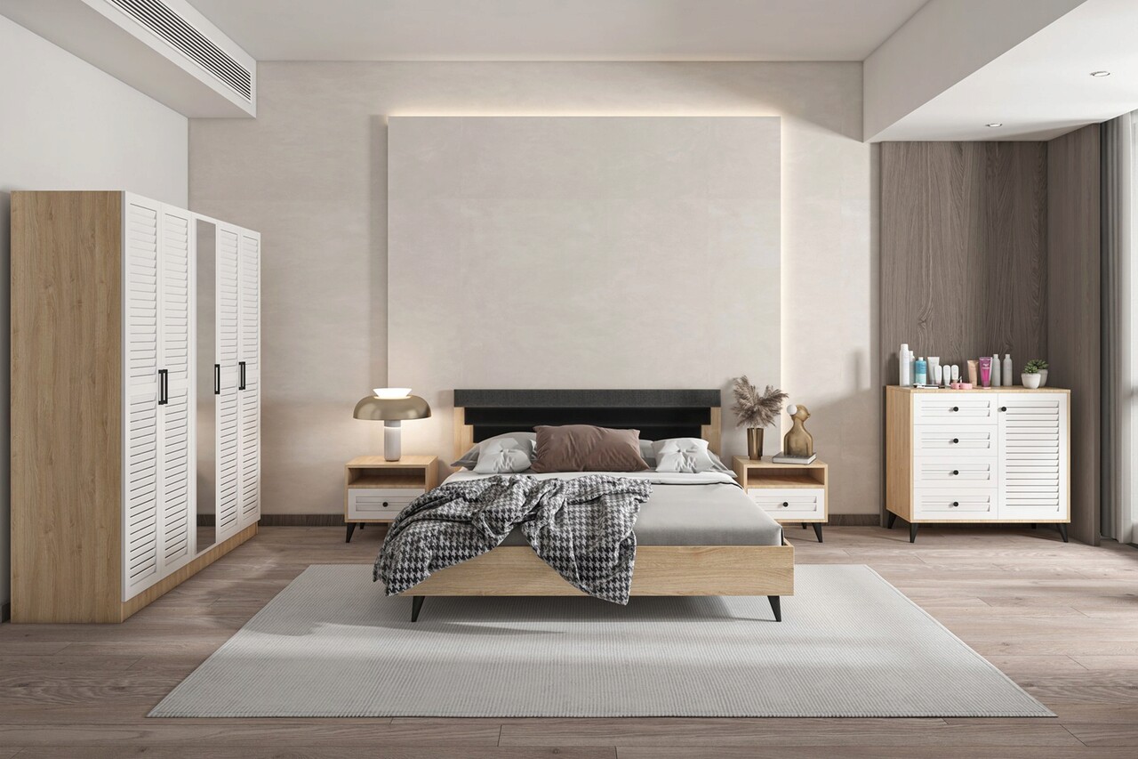 Set mobilier dormitor, Glenevis, Rüya 305, Alb/Maro - mezoni.ro