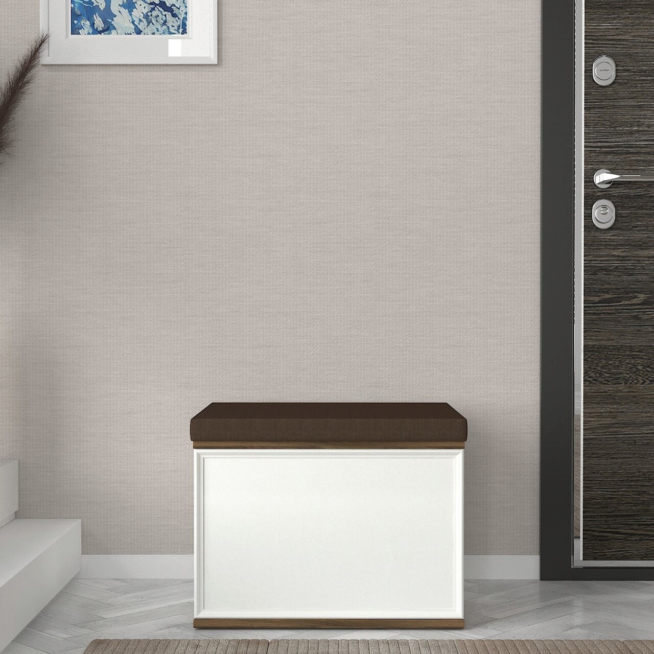 Taburet, Tera Home, Lonya, 60x47x45 cm, PAL, Maro/Alb - mezoni.ro