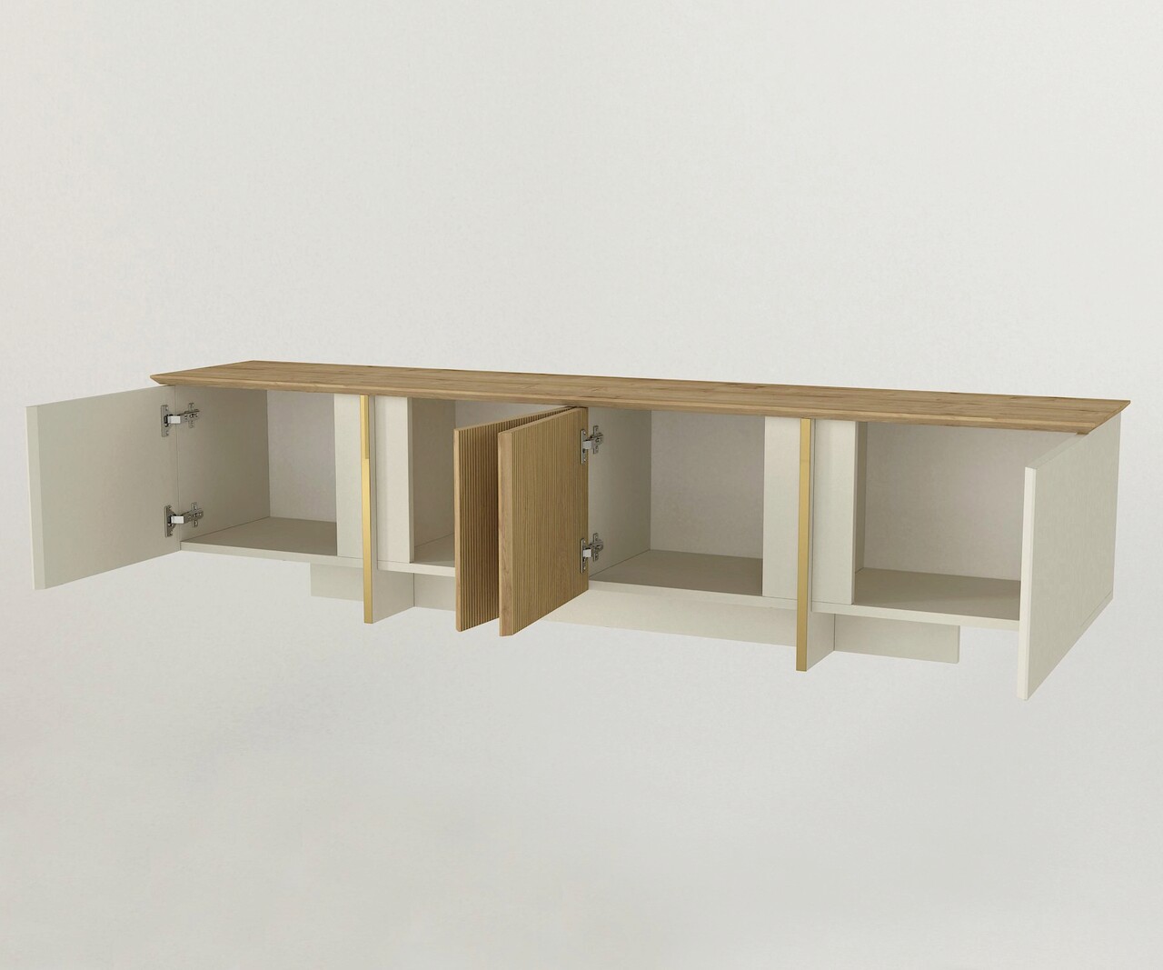 Comoda TV, Tera Home, Sion, 180x45x35 cm, PAL, Crema/Nuca - mezoni.ro