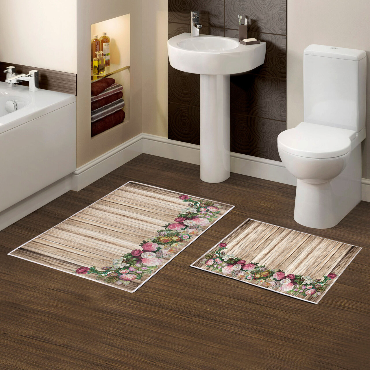 Set covorase de baie 2 piese, Alanur Home, KT470, Poliester, Multicolor ...