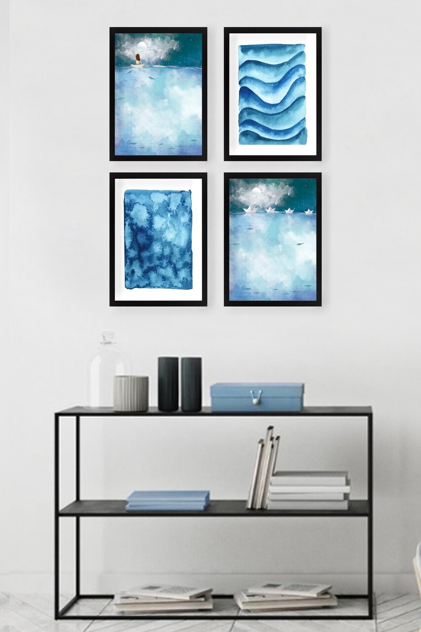 Set 4 tablouri decorative Vast Sea, Tablo center, 24x29 cm, MDF ...