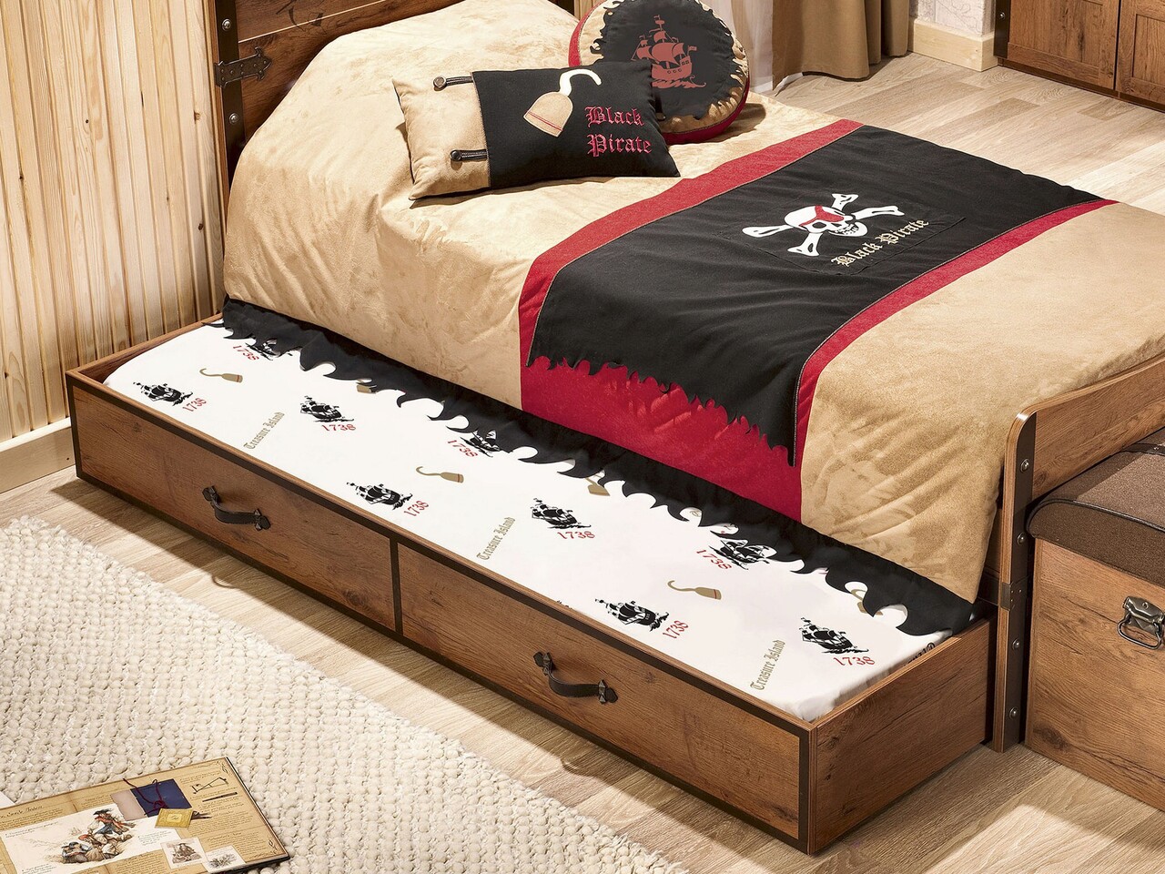 Pat extensibil, Çilek, Pirate Pull-Out Bed (90X190), 95x24x193 cm ...