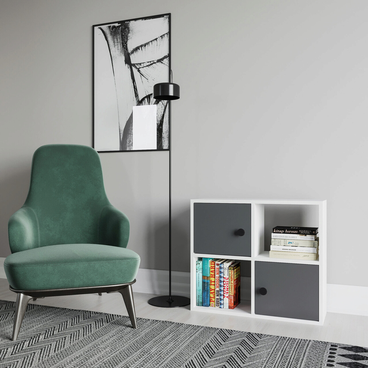 Corp biblioteca, Retricy, Tuttle, 72x25x62.6 cm, PAL, Alb / Antracit ...